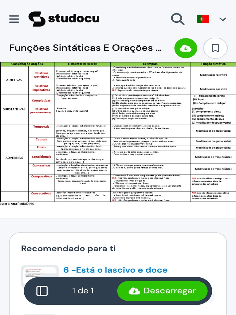 Funções Sintáticas E Orações 10ºano - Warning TT Undefined Function 32 ...