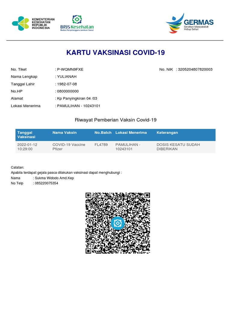 Kartu Vaksinasi COVID-19 Yulianah | PDF