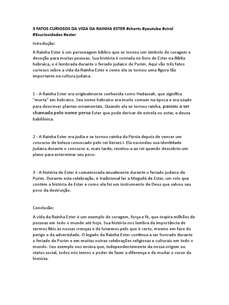 Fatos Curiosos sobre a Rainha Ester | PDF | Livro de Ester | Bíblia