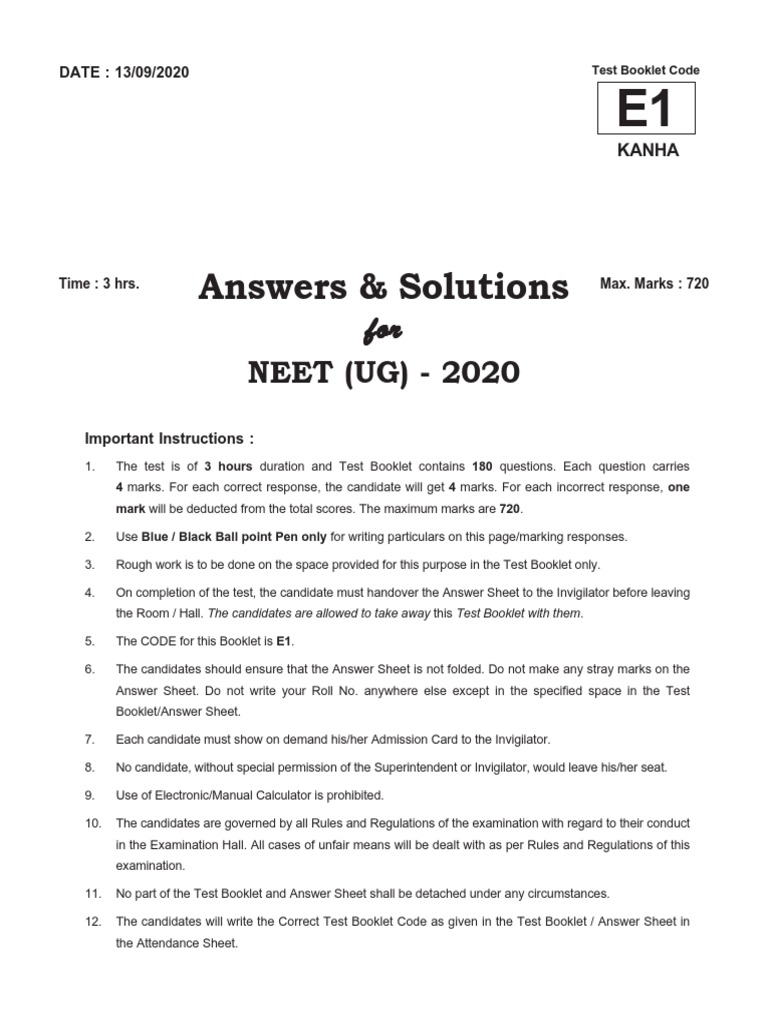 NEET Previous Year Question Papers With Solutions | PDF | Science ...