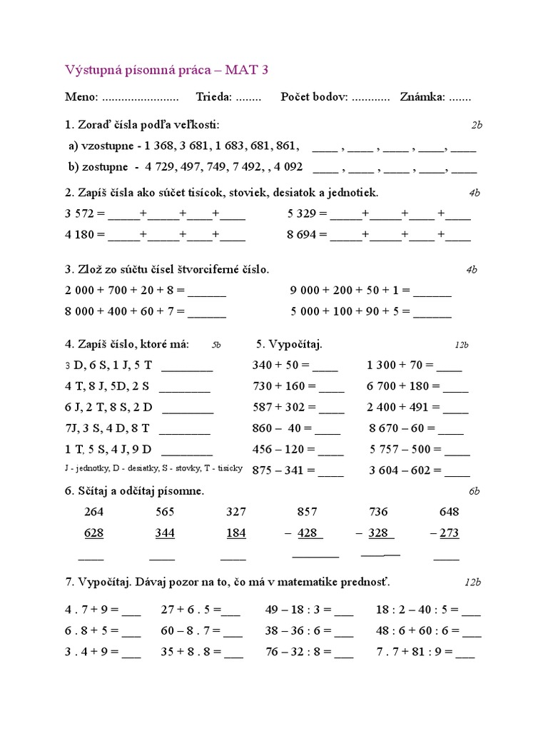 Výstupná Písomná Práca - MAT 3 | PDF