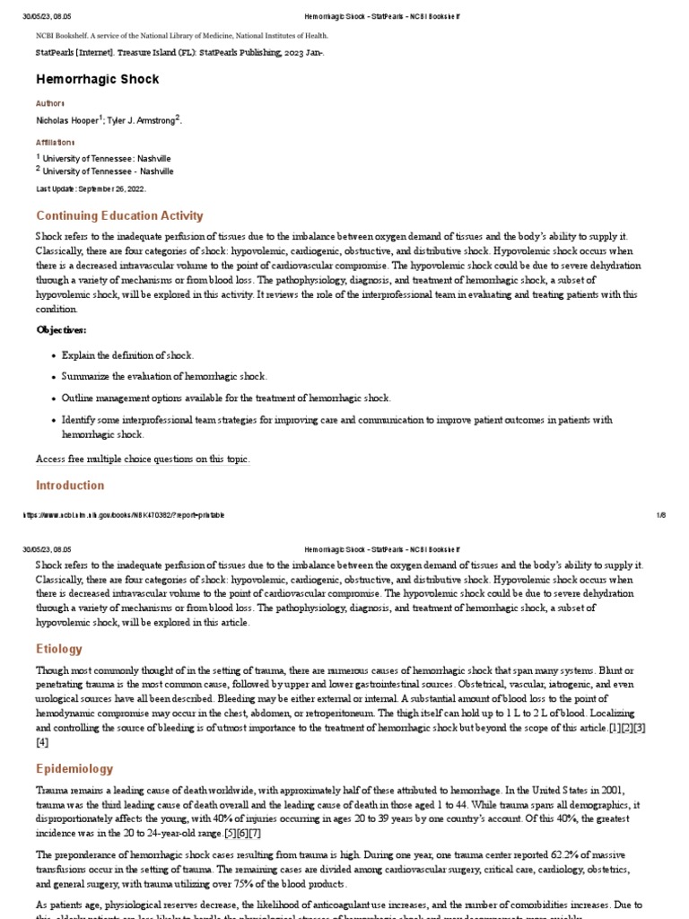 Hemorrhagic Shock Classification Overview | PDF | Shock (Circulatory ...