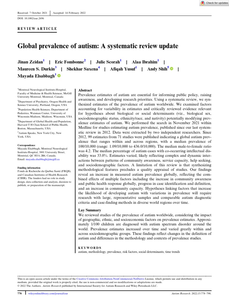 Autism Research - 2022 - Zeidan - Global Prevalence of Autism A ...