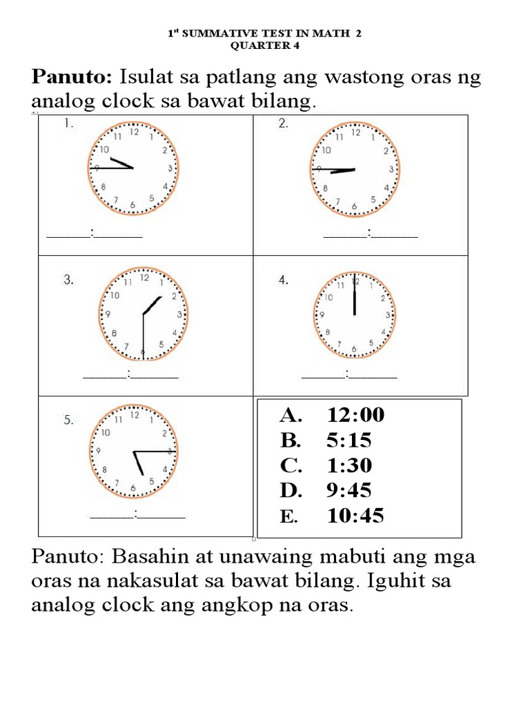1stSUMMATIVE TEST IN MATH 2 Tarp | PDF