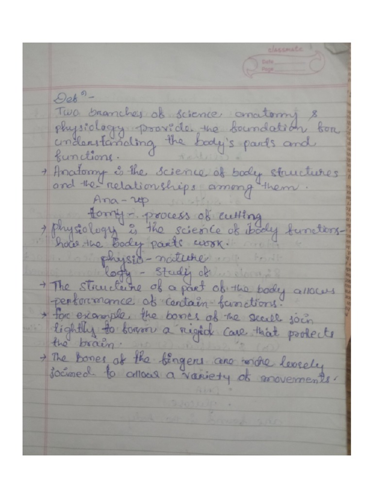 Introduction To Human Body Hap-1 Notes | PDF