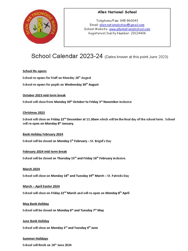 School Calendar 2023-24 Updated Jun 2023 | PDF