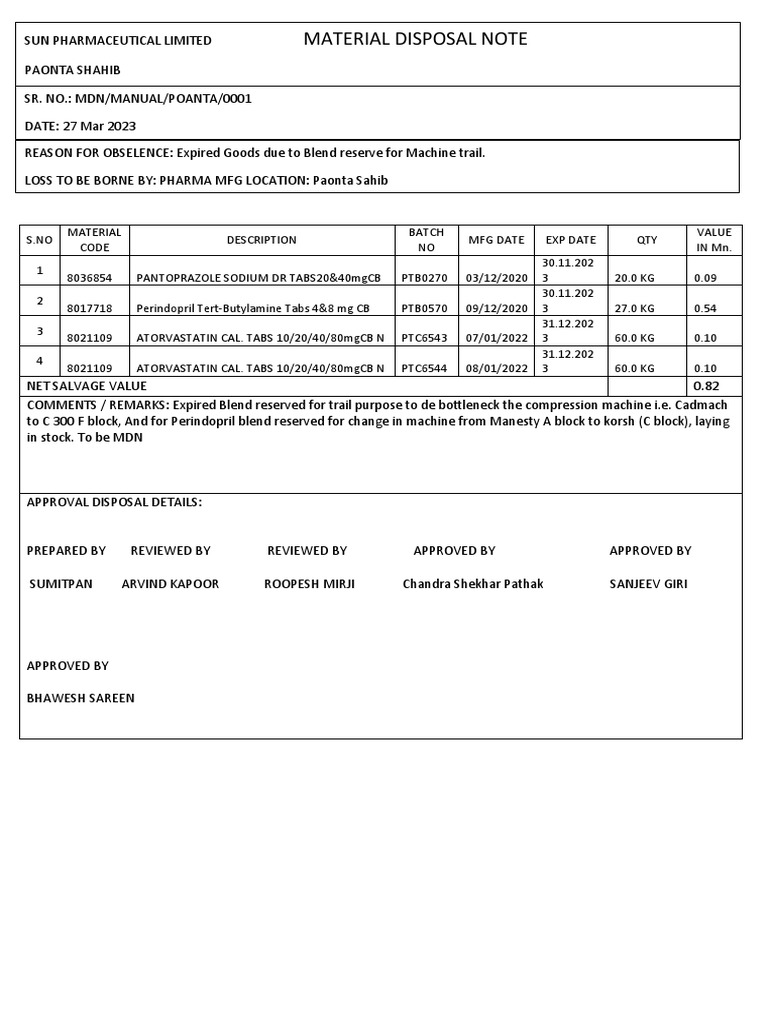 Material Disposal Note | PDF