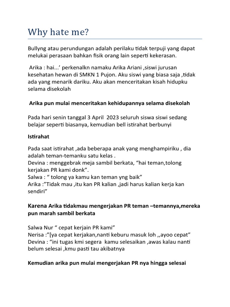 Pengalaman Arika di Sekolah | PDF