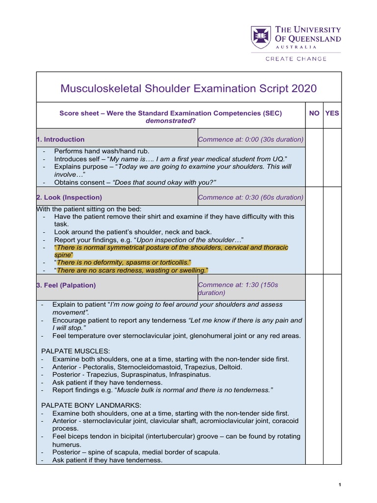 MSK Shoulder Script | PDF