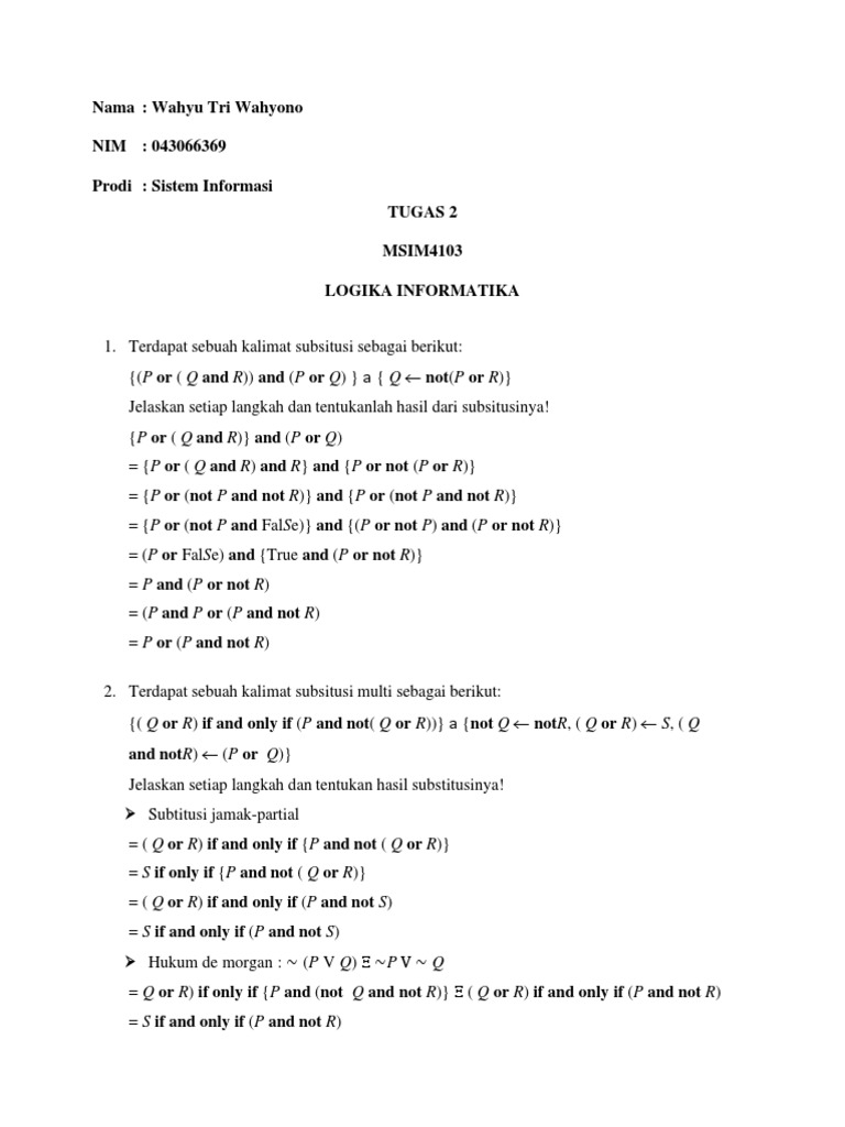 Logika Informatika Tugas 2 | PDF | Metode & Bahan Ajar