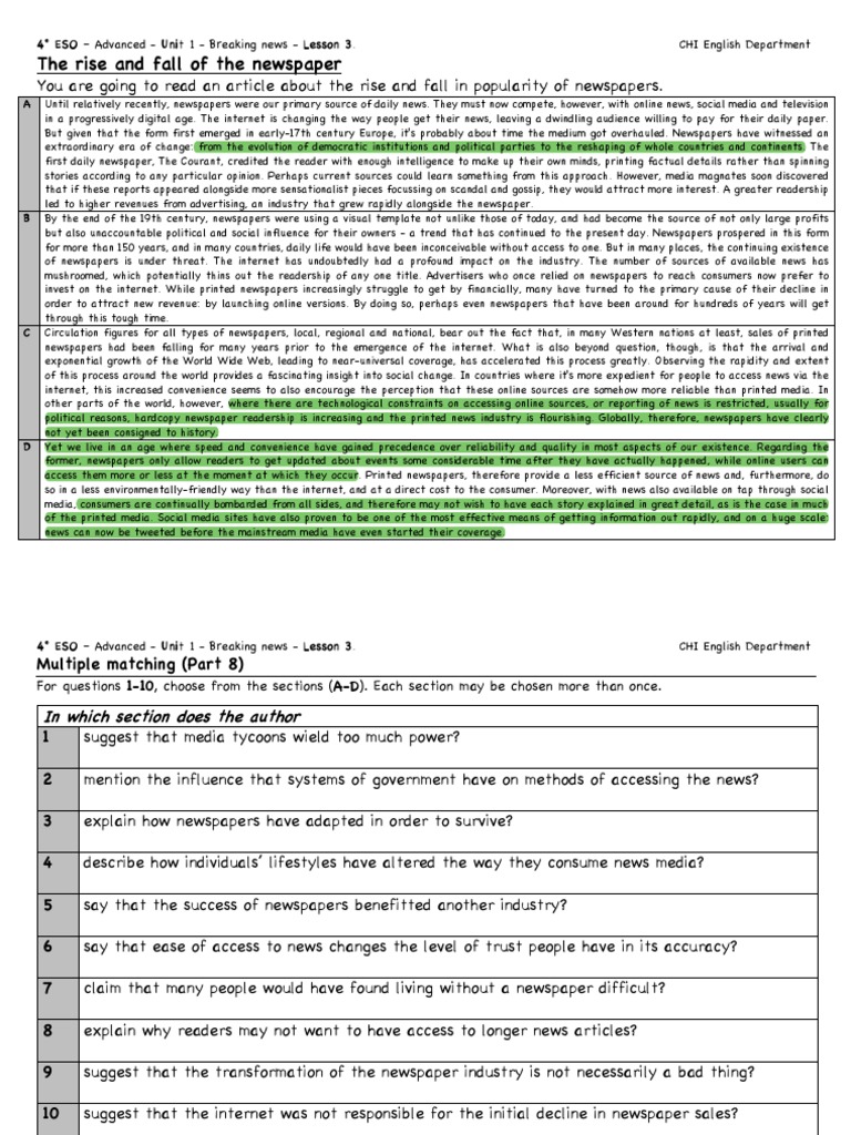 6 NewsAndInformation English 4e | PDF | Newspapers | News