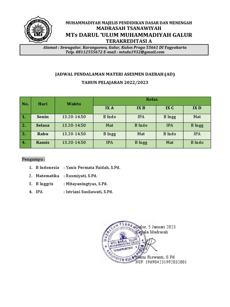 Jadwal Les | PDF
