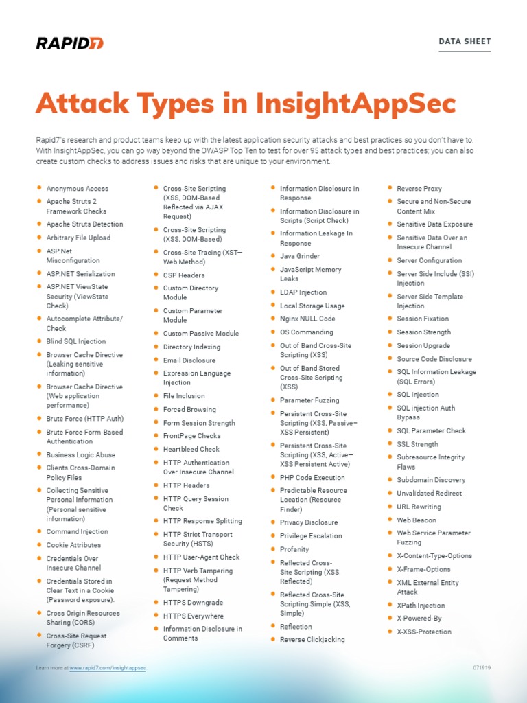 rapid7-insightappsec-appspider-attack-types-datasheet2 | PDF | Hypertext Transfer Protocol ...