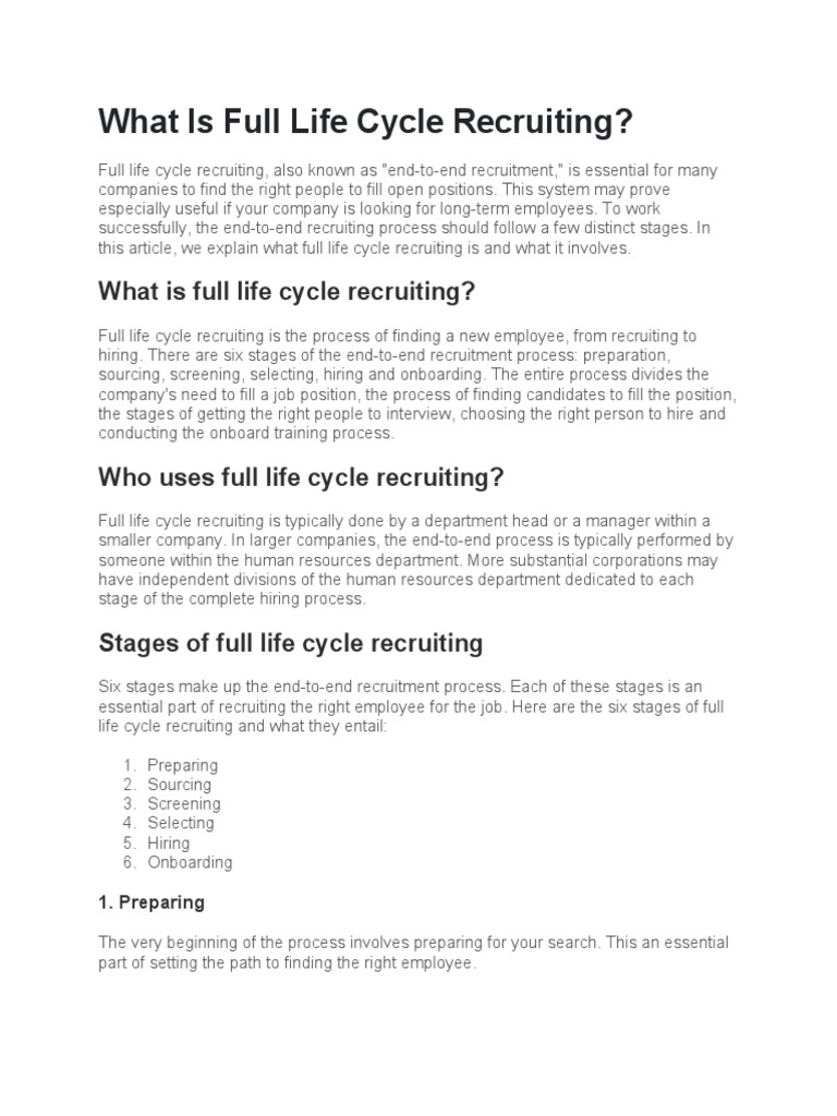 Full Life Cycle Recruiting Explained | PDF | Recruitment ...