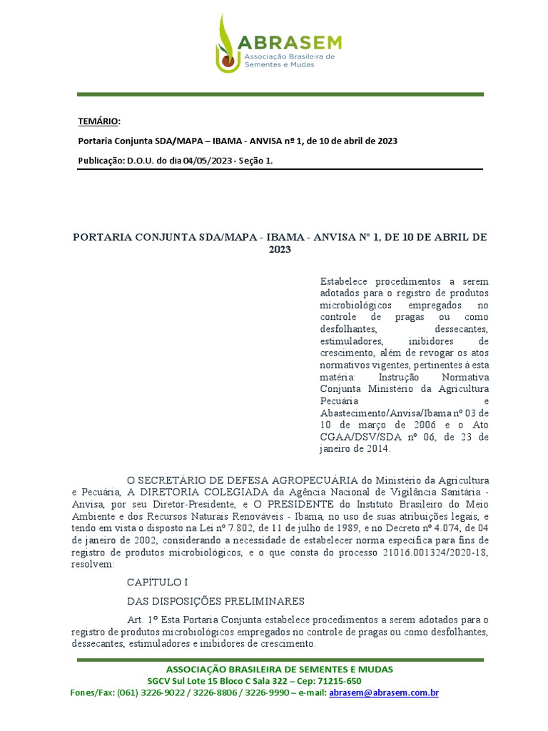 Portaria-Conjunta-SDA.MAPA-IBAMA-Anvisa-n-1-de-10-de-abril-de-2023 ...