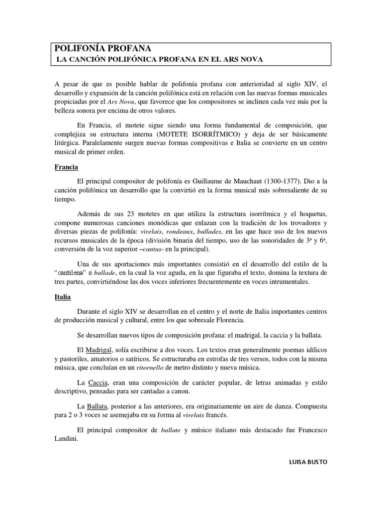 Polifonía Profana en el Ars Nova | PDF | Las artes escénicas ...