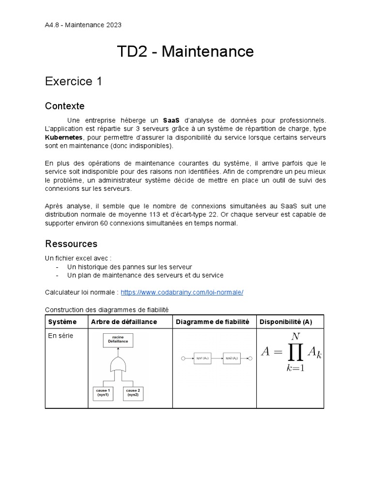 TD2 - Maintenance | PDF | Serveur (Informatique) | Ingénierie de fiabilité