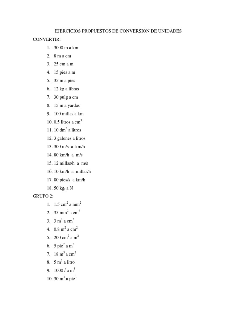 Ejercicios Conversion de Unidades | PDF