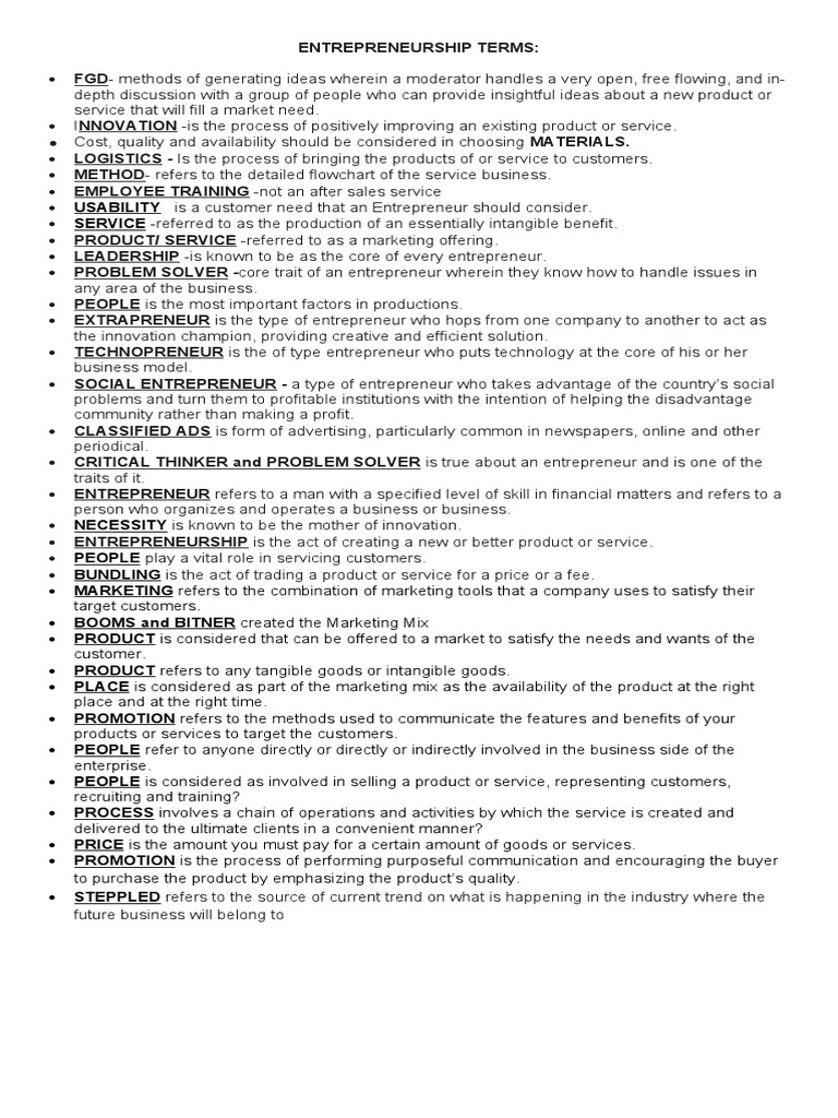 Entrepreneurship Terms | Download Free PDF | Entrepreneurship | Marketing