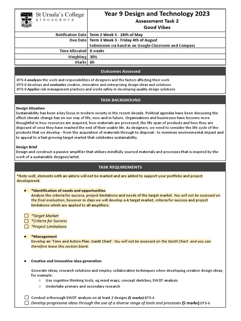Year 9 DT Product Analysis Task | PDF | Swot Analysis | Risk Management