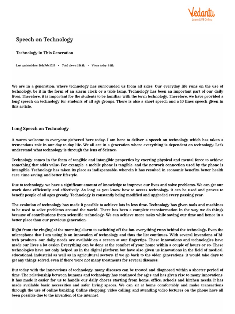 Speech On Technology | PDF