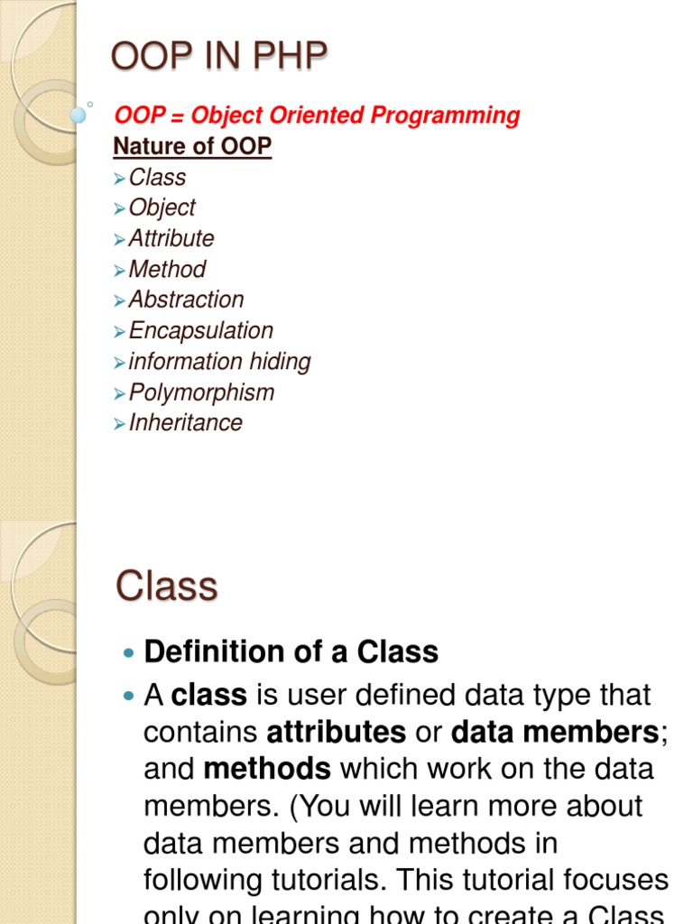 Oop in PHP: OOP Object Oriented Programming | PDF | Class (Computer ...