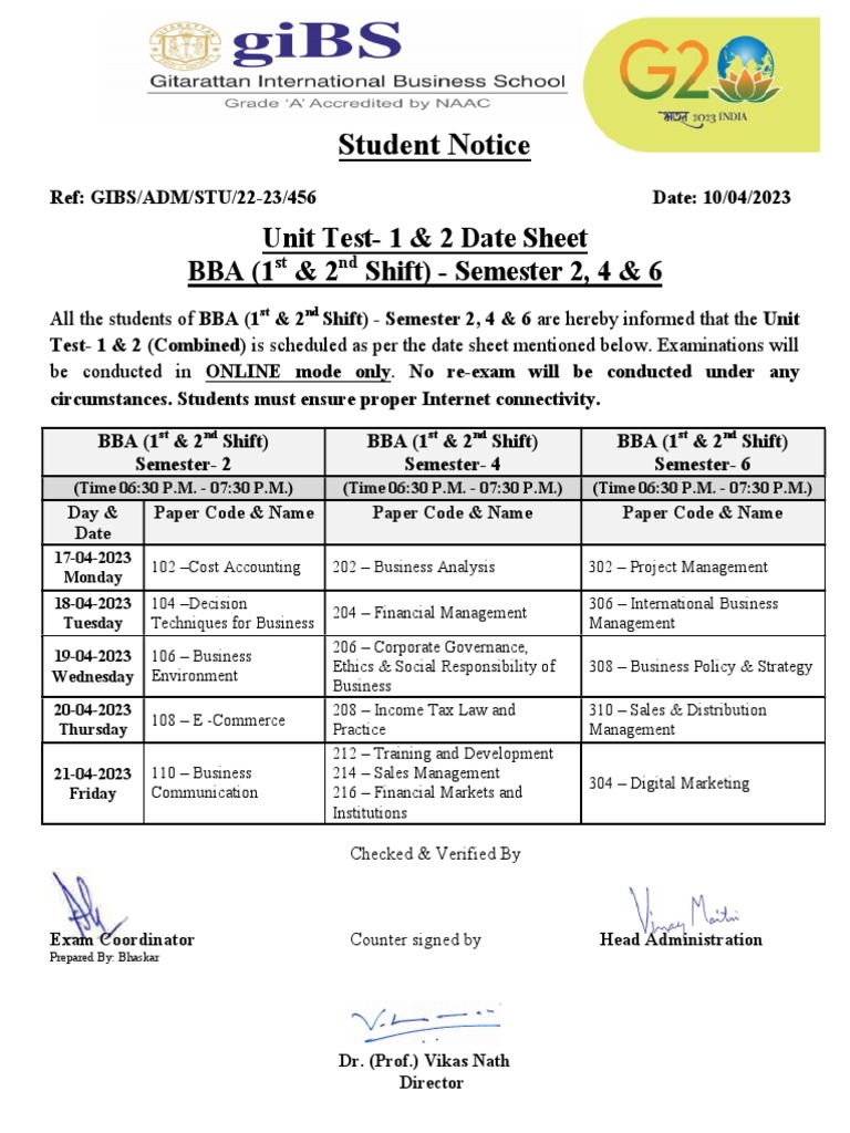 456-Unit Test - 1 & 2 Datesheet BBA All Semester (1st & 2nd Shift ... 456-Unit Test - 1 & 2 Datesheet BBA All Semester (1st & 2nd Shift ...