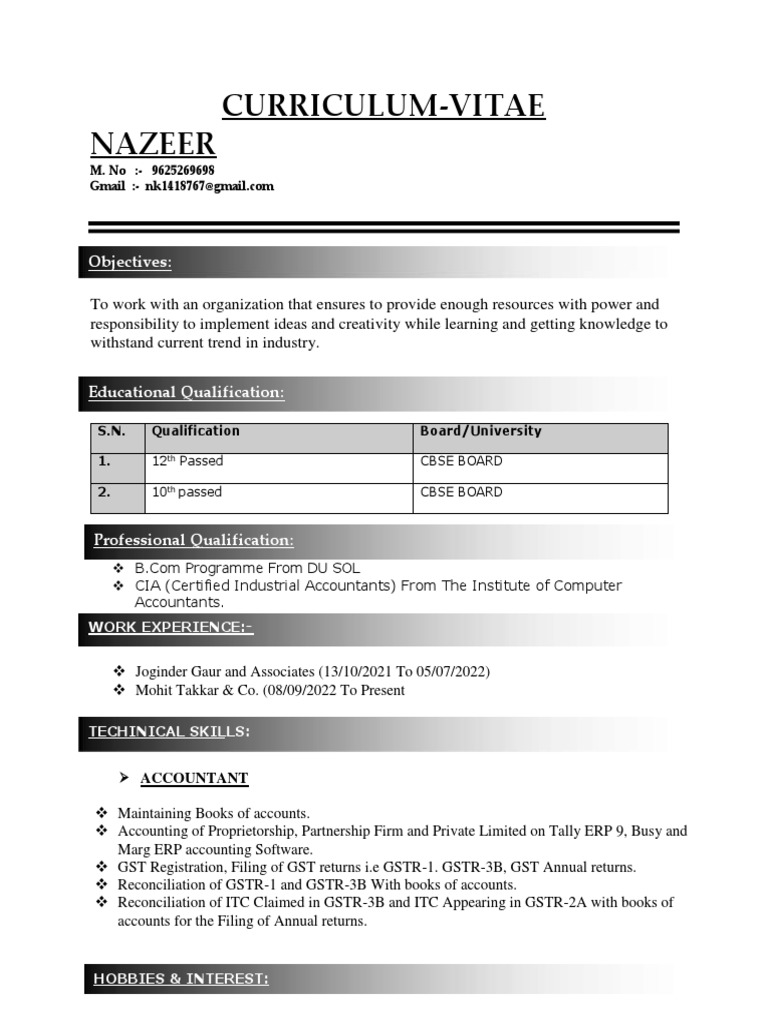 Nazeer Resume | Download Free PDF | Cognition