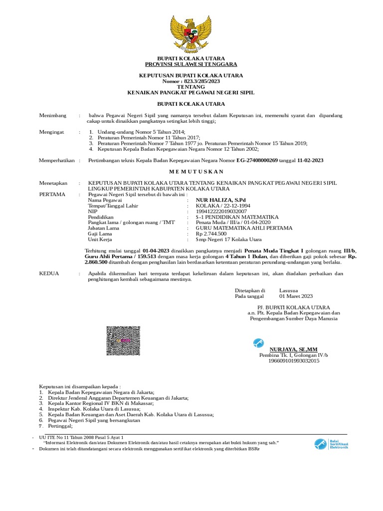 Dokumen SK KP Nur Haliza | PDF