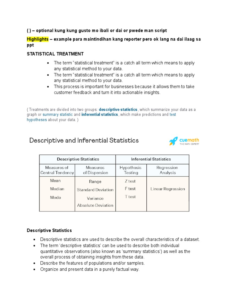 Statistical Treatment | PDF | Statistics | Sampling (Statistics)