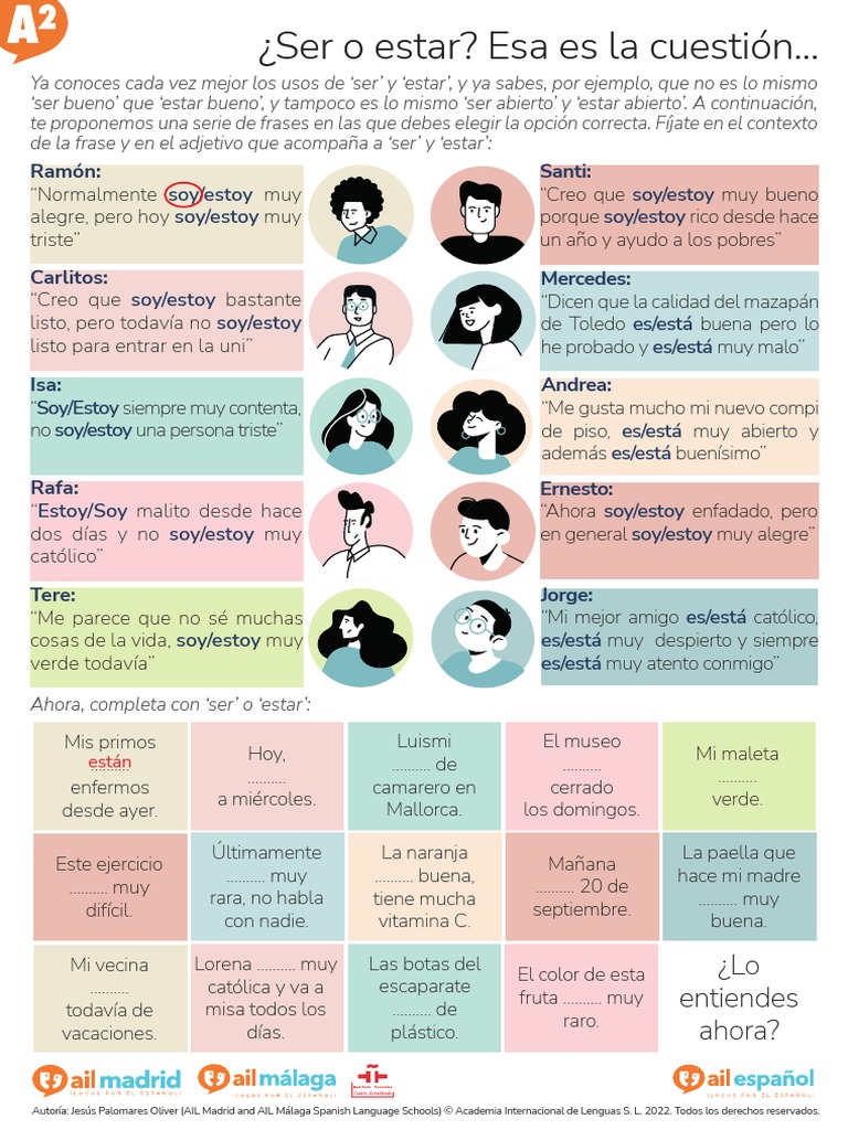 Ejercicio Espanol Ser Estar Adjetivos | PDF