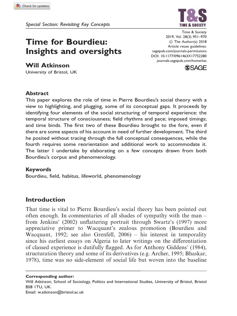 Bourdieu On Time | PDF | Experience | Sociology