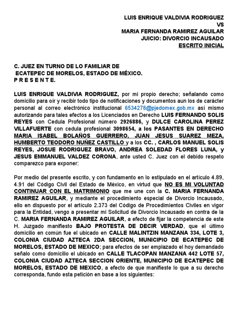 Divorcio Incausado Word | PDF | México | Divorcio