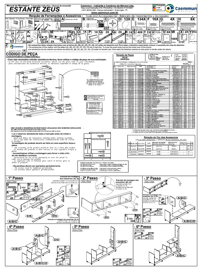 Manual Montagem Estante Zeus Bartira | PDF