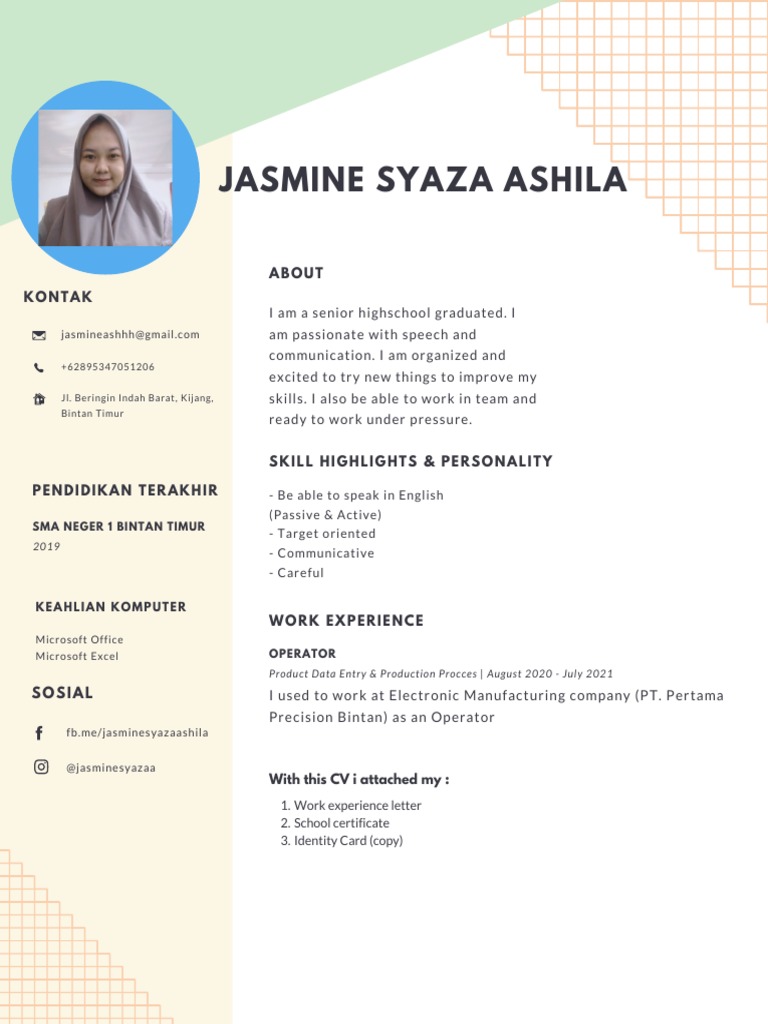 Jasmine Syaza Ashila's CV | PDF