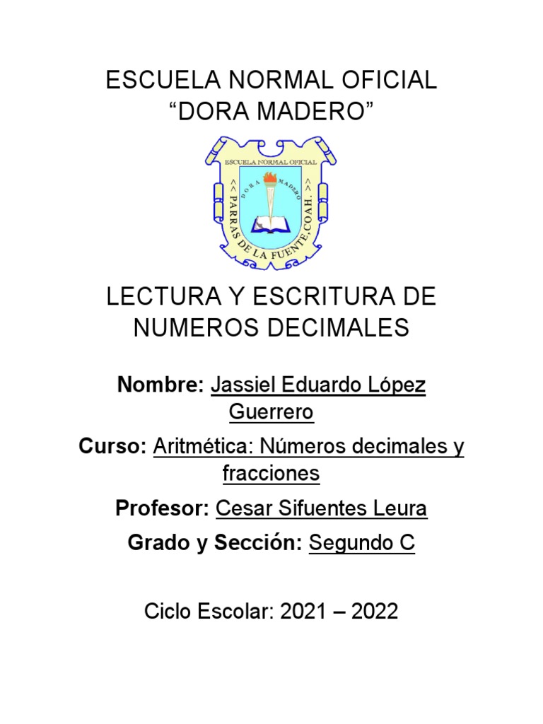 lectura y escritura de numeros decimales | PDF | Decimal | Matemática ...