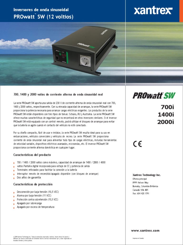 XANTREX PROWATT SW700i SE1400i SW2000i Ficha ES | PDF | Corriente ...