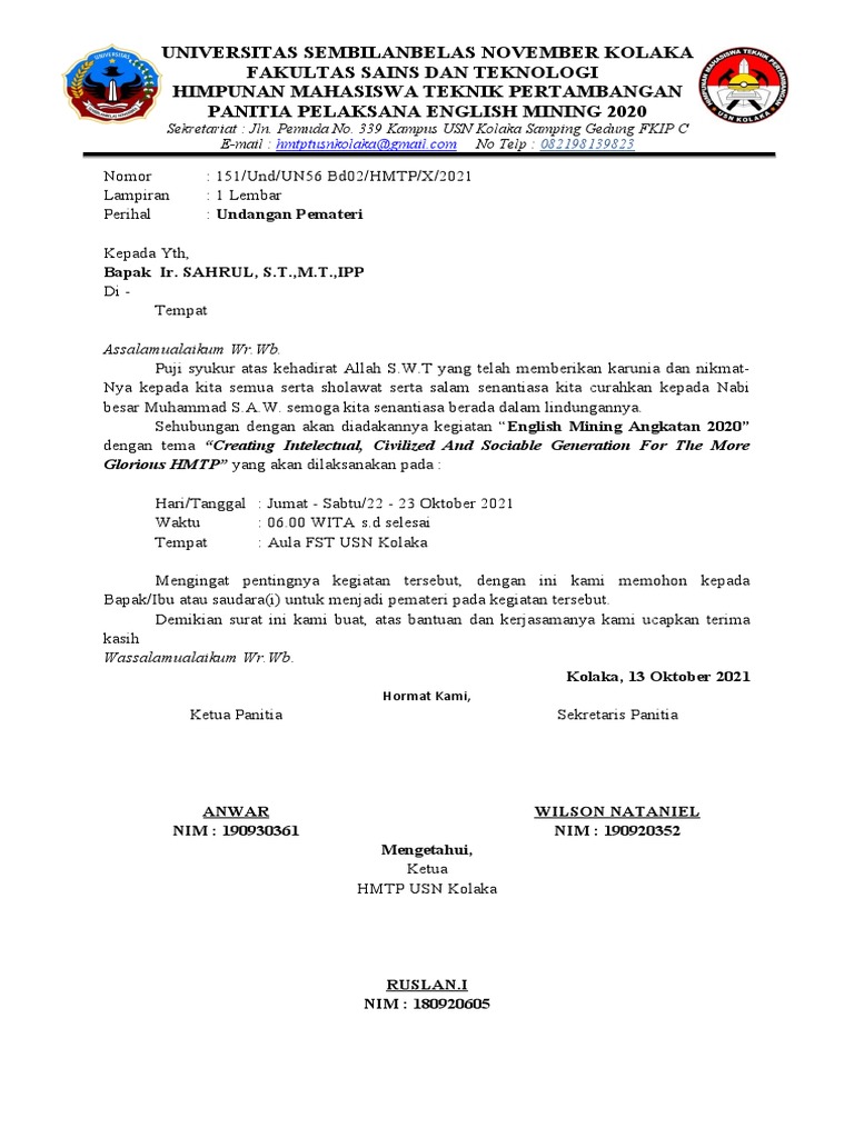 Surat 151-155 Permohonan Menjadi Pemateri | PDF