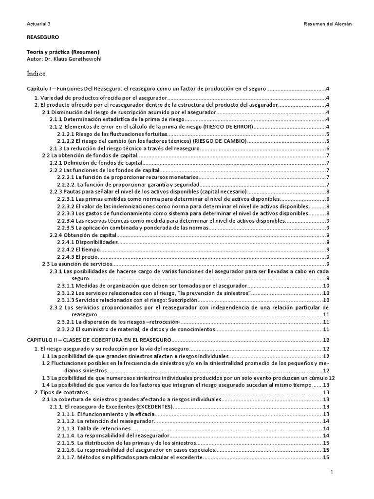 Resumen Del Aleman - Reaseguro | PDF | Seguro | Reaseguro