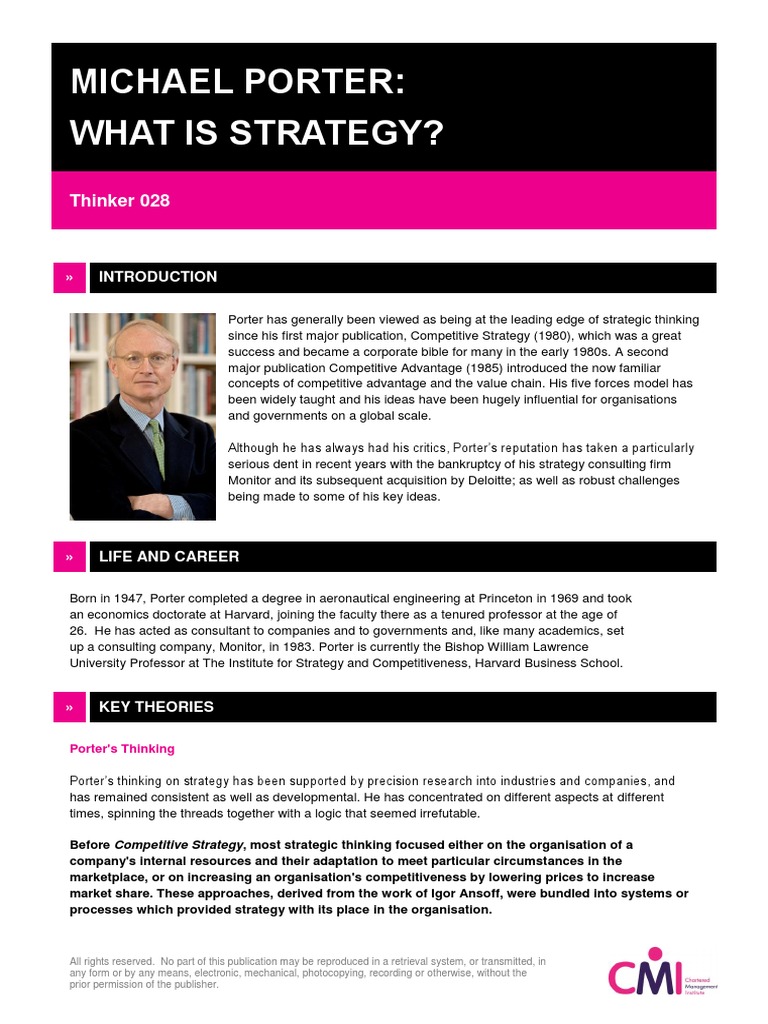 Michael Porter: What Is Strategy?: Thinker 028 | PDF | Strategic ...