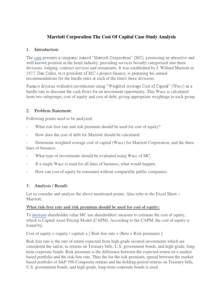 Marriott Corporation The Cost Of Capital Case Study Analysis | PDF ...