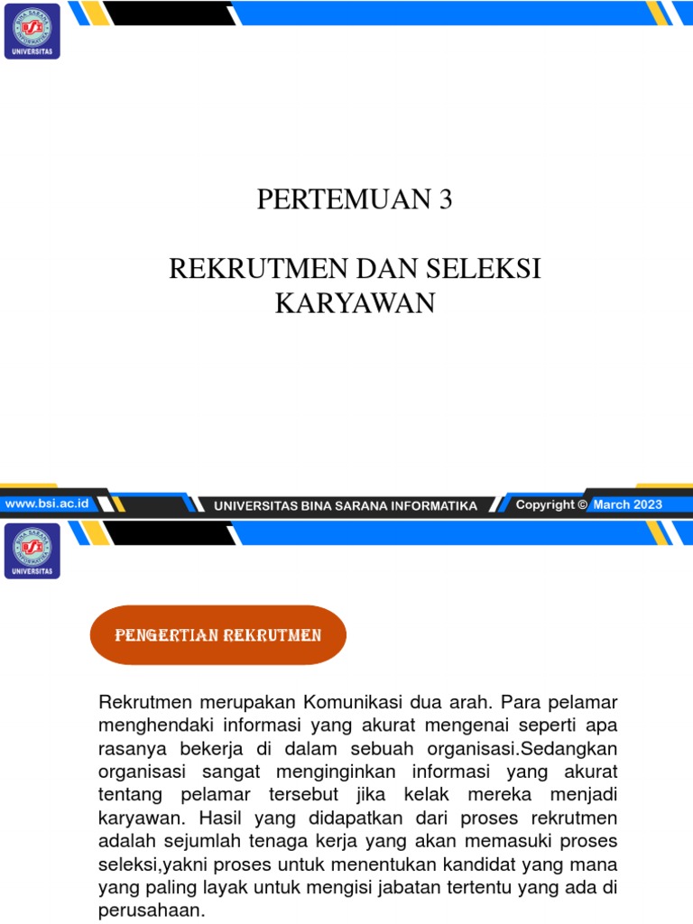 Pertemuan 3 Rekrutmen Dan Seleksi Karyawan | PDF | Pengembangan Diri