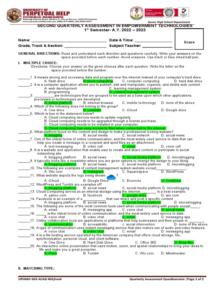 AK 2nd QUARTERLY EXAM EMPTECH 22 23 | PDF | Microblogging | Popular Culture & Media Studies