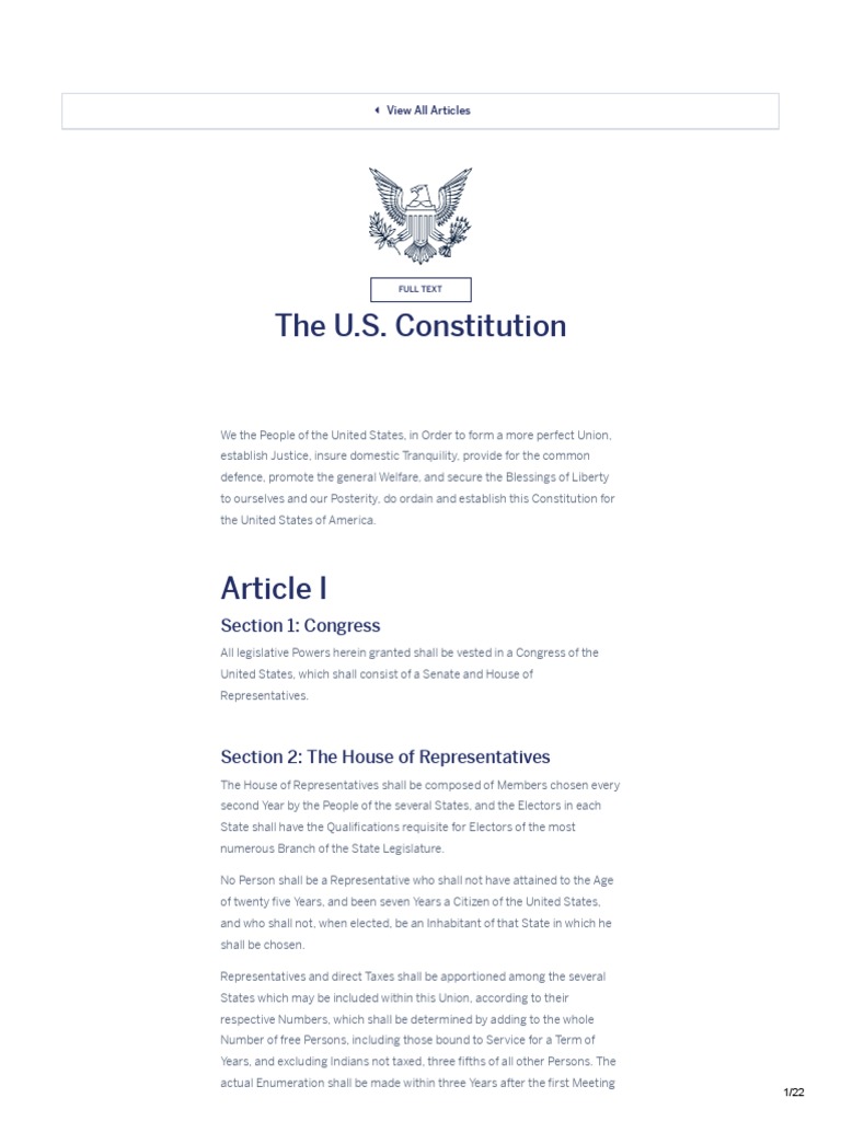 U.S. Constitution Article I Overview | PDF | American Government ...