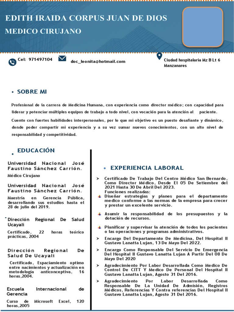 Currículum de Edith Iraida Corpus | PDF | Hospital | Medicina
