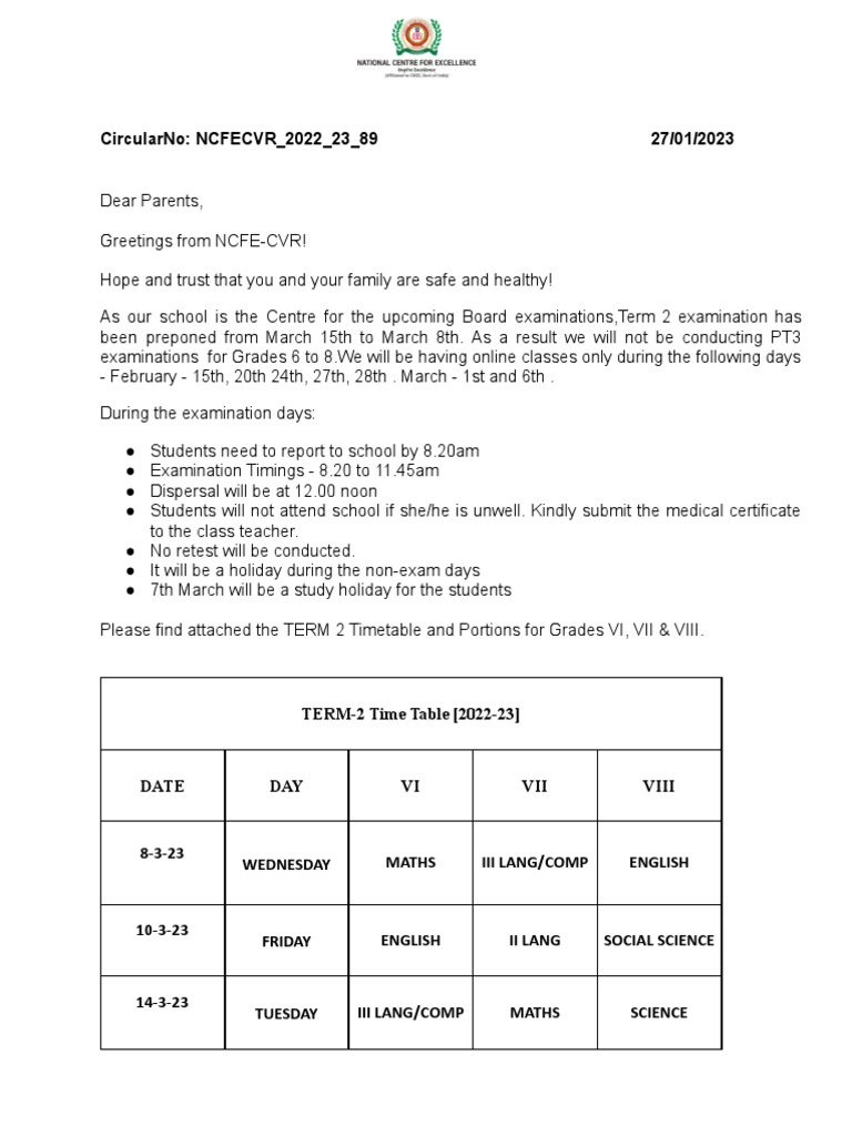 1-Circular-Timetable and Portions-Grades 6 To 8-TERM 2-2022!23!1 | PDF ...