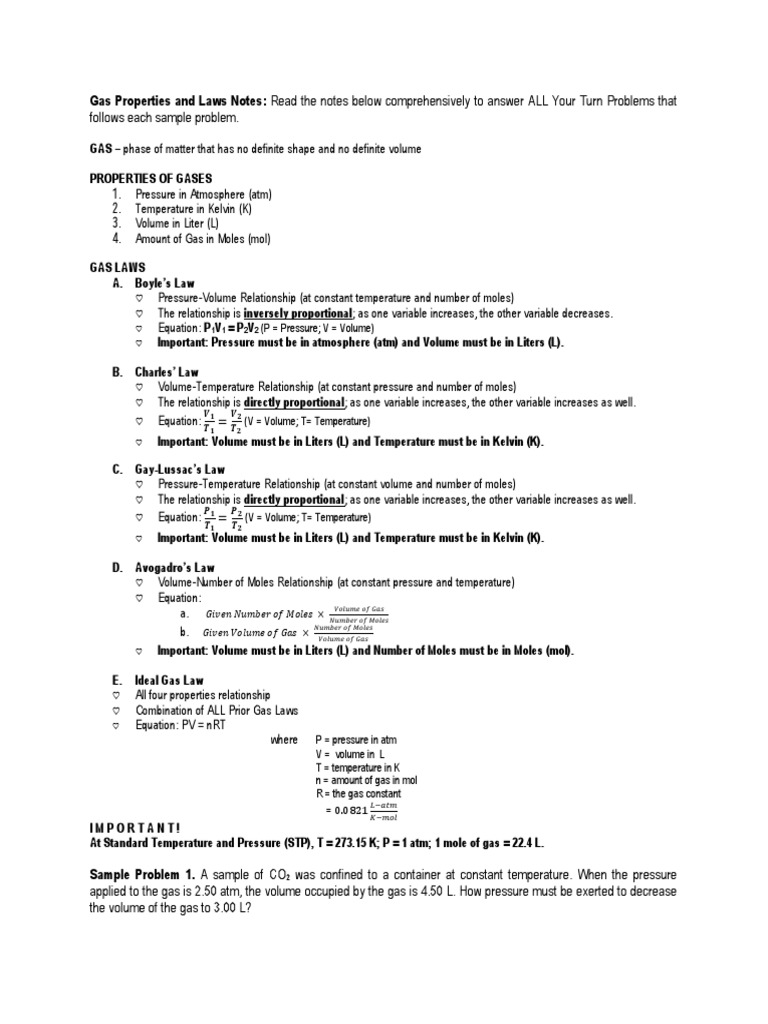 Gas Properties and Laws Notes | PDF | Gases | Mole (Unit)