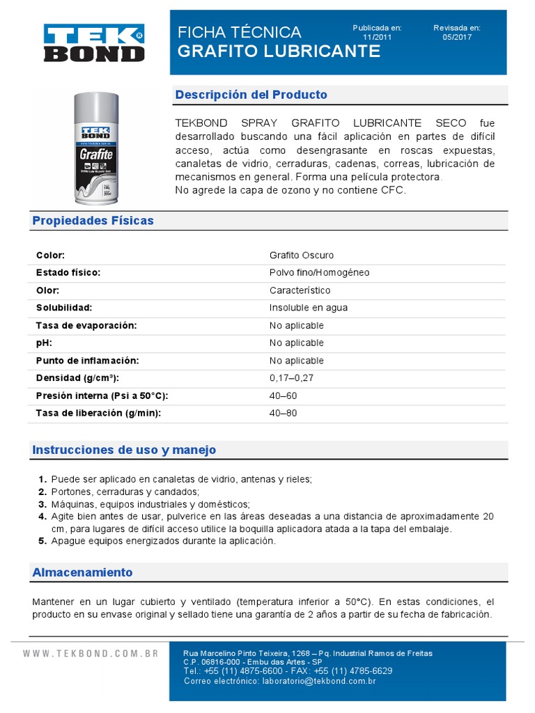 Ficha - Tecnica Grafite Spray Rev.05.17 | PDF | Lubricante | Materiales