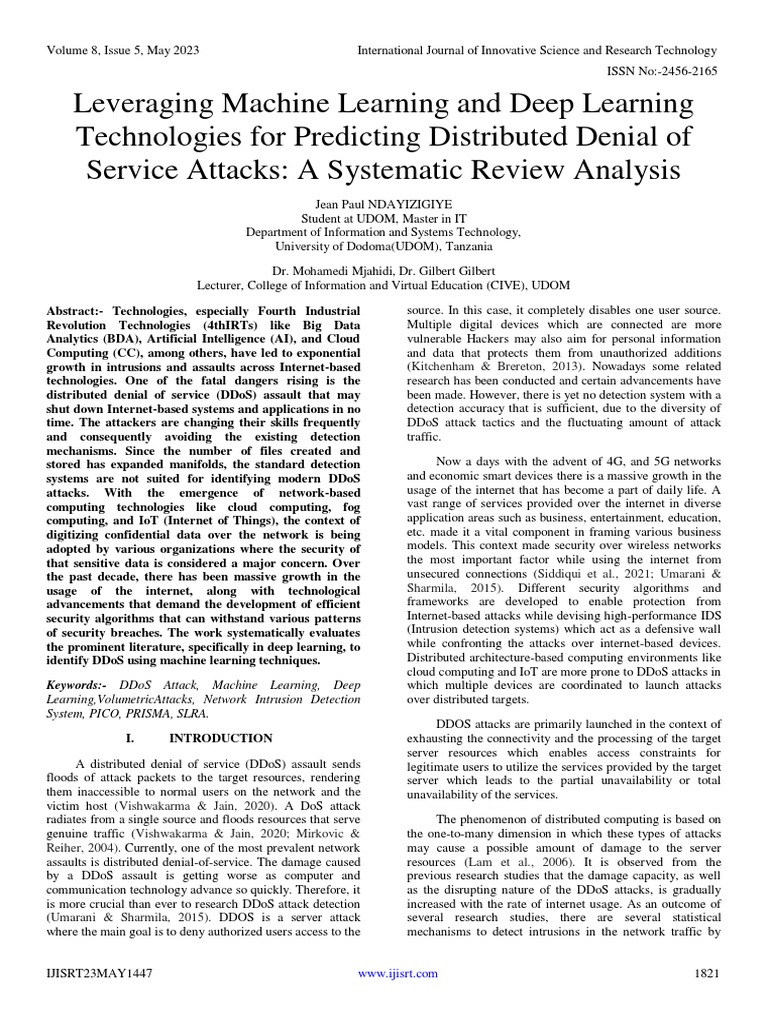 Leveraging Machine Learning And Deep Learning Technologies For Predicting Distributed Denial Of