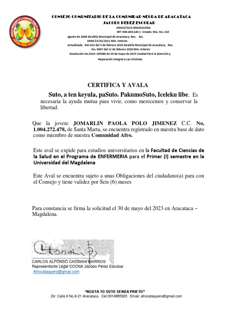 Certificacion Del Aval | PDF | Instituciones gubernamentales | Gobierno